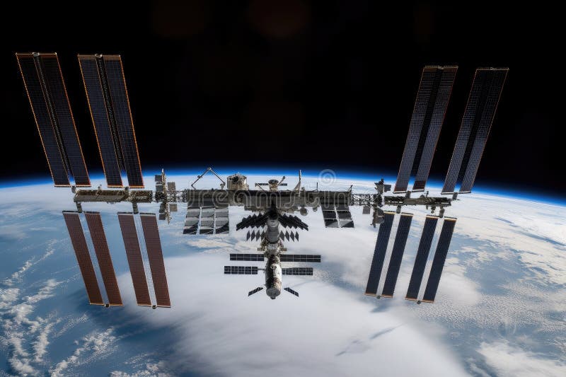 A Space Station, with a View of the Curvature of the Earth Visible in ...