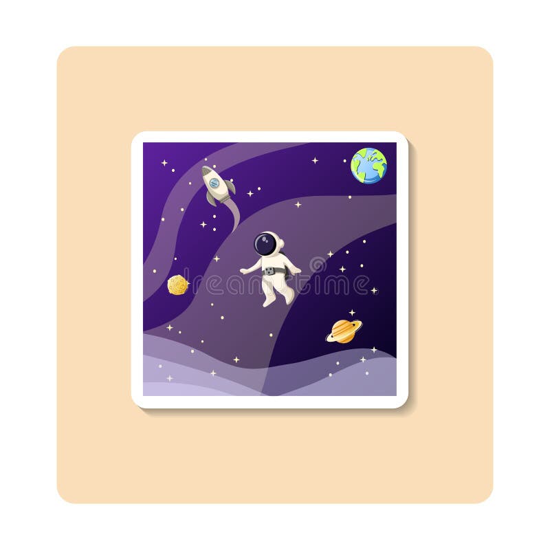 Space Sticker Illustration. Spaceship, Spaceman, Saturn, Moon, Planet ...