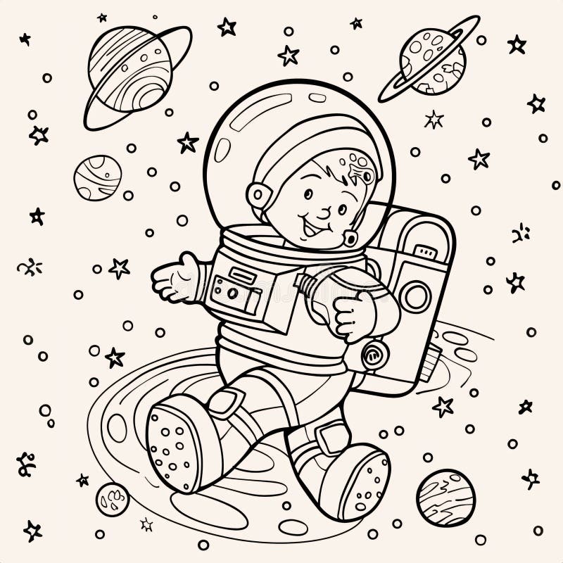 Space Style - a Coloring Page of a Cartoon Astronaut Stock Illustration ...