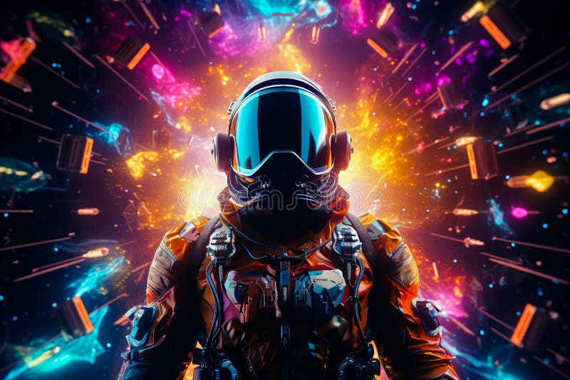 Space Suit Standing in Front of Spaceship. Stock Illustration ...