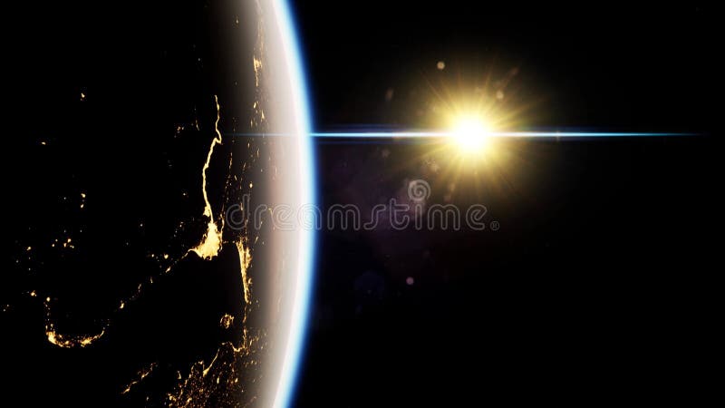 Space Sun and Planet Earth at Night 11 Stock Video - Video of glow ...