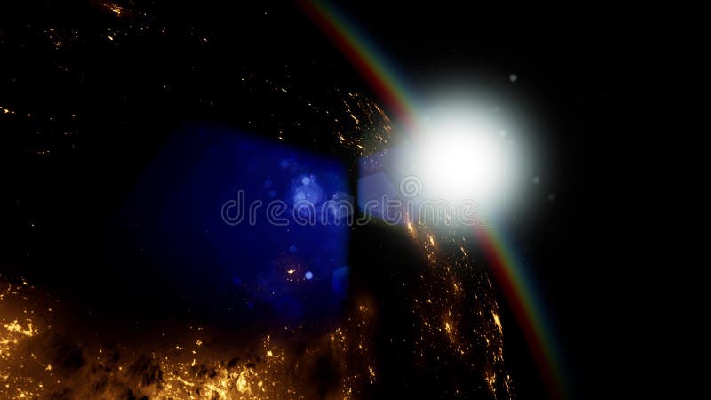 Space, Sun and Planet Earth at Night Stock Illustration - Illustration ...
