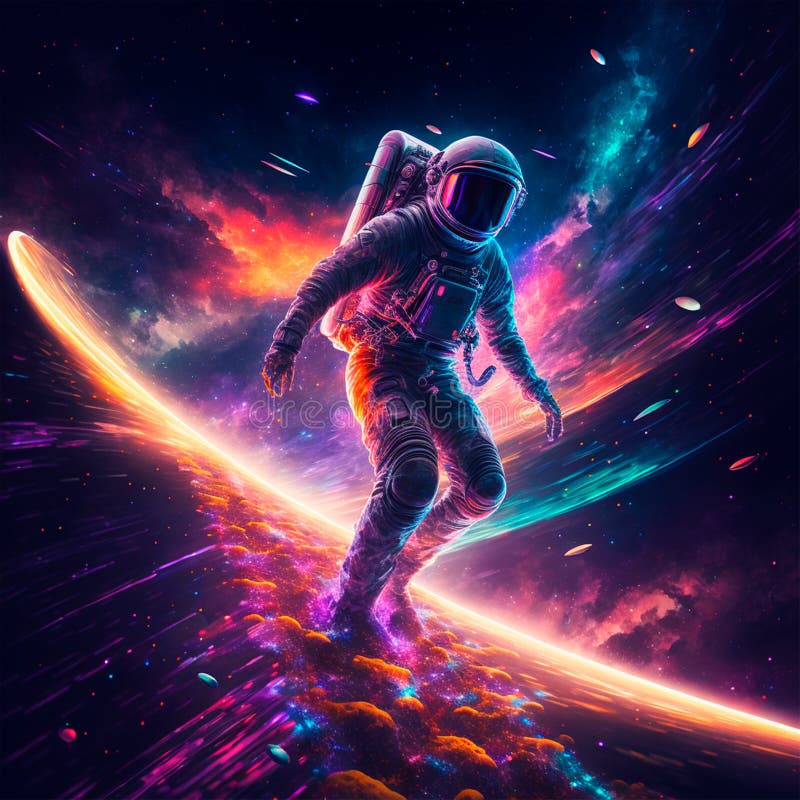 Space Surfer Rides in Outer Space Stock Illustration - Illustration of ...