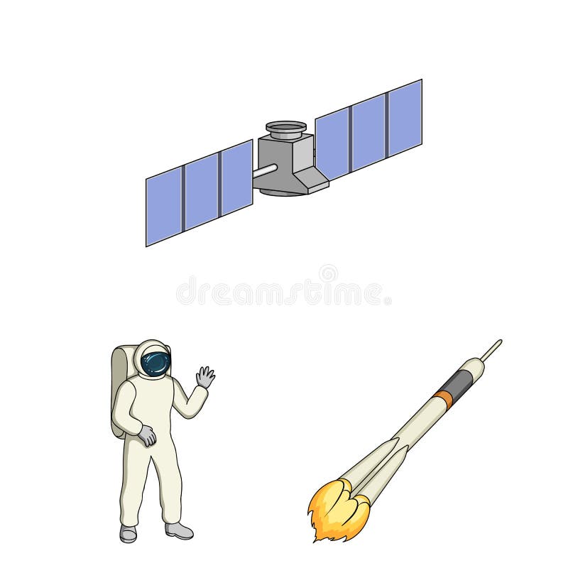 Space Technology Cartoon Icons in Set Collection for Design.Spacecraft ...