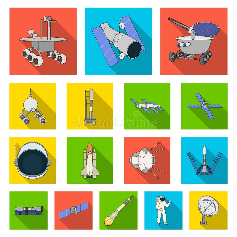 Space Technology Flat Icons in Set Collection for Design.Spacecraft and ...