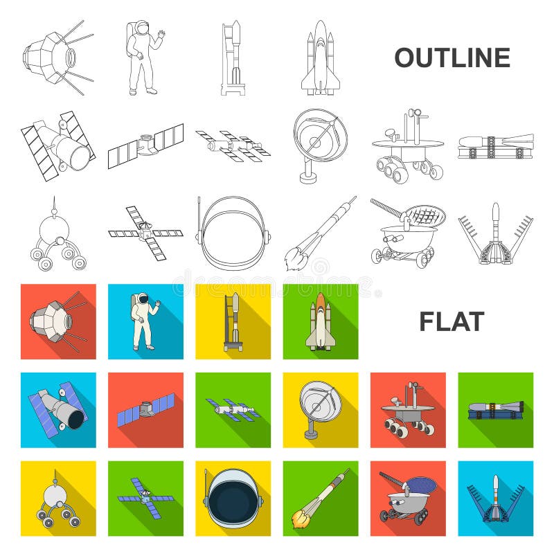 Space Technology Flat Icons in Set Collection for Design.Spacecraft and ...