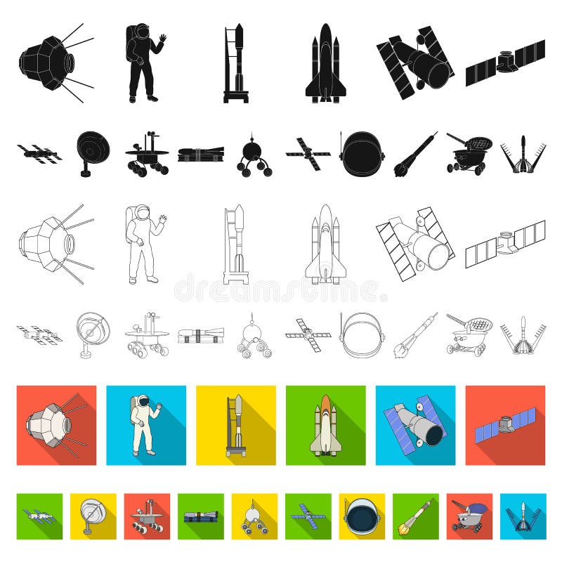 Space Technology Flat Icons in Set Collection for Design.Spacecraft and ...