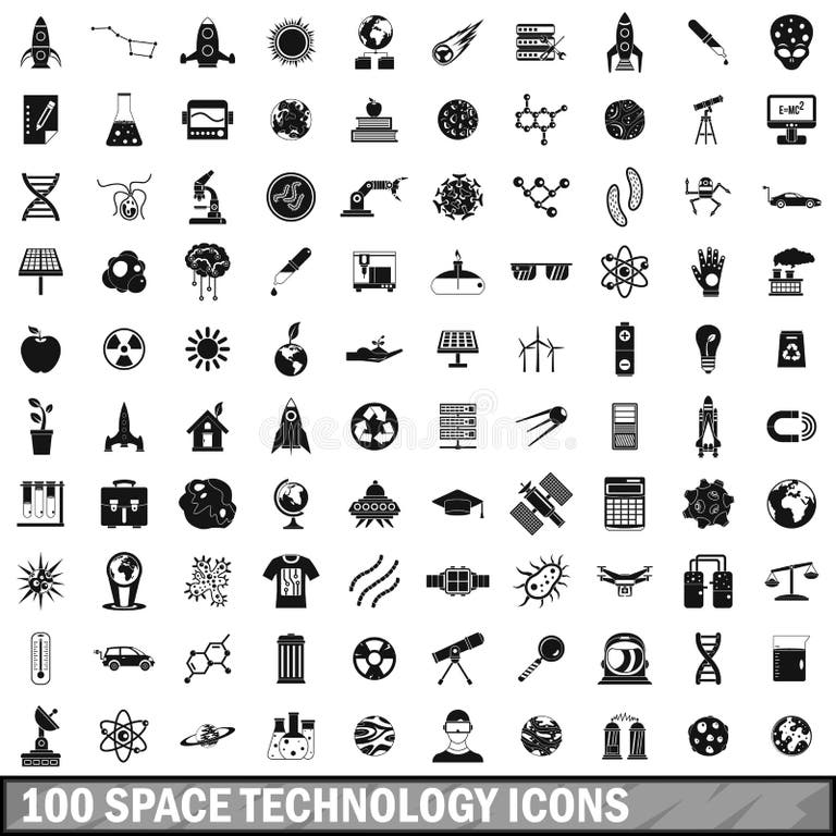 100 Space Technology Icons Set, Simple Style Stock Vector ...
