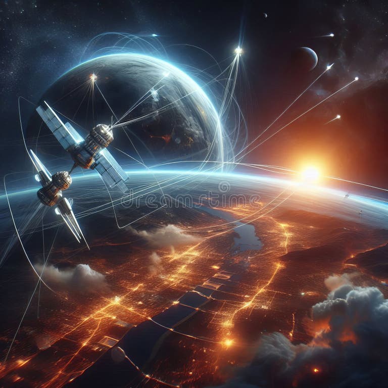 Space Tether Space Space Connected by Tethers for Transportation Stock ...