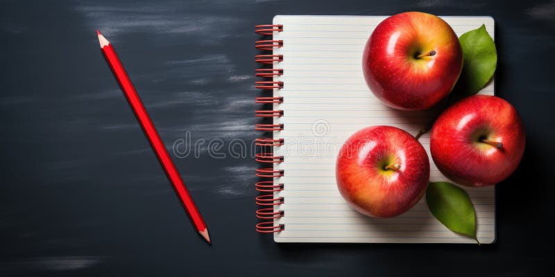 Space for Text, Back To School. Notepad and Apple on the Table ...