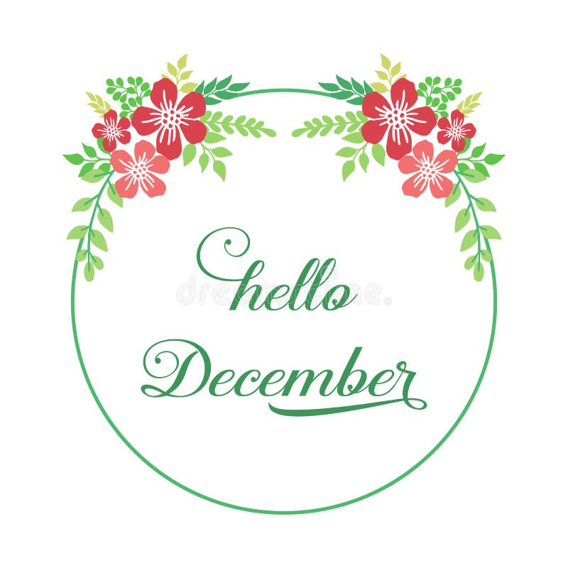 Text Hello December, with Sketch Drawing of Pink Wreath Frame. Vector ...
