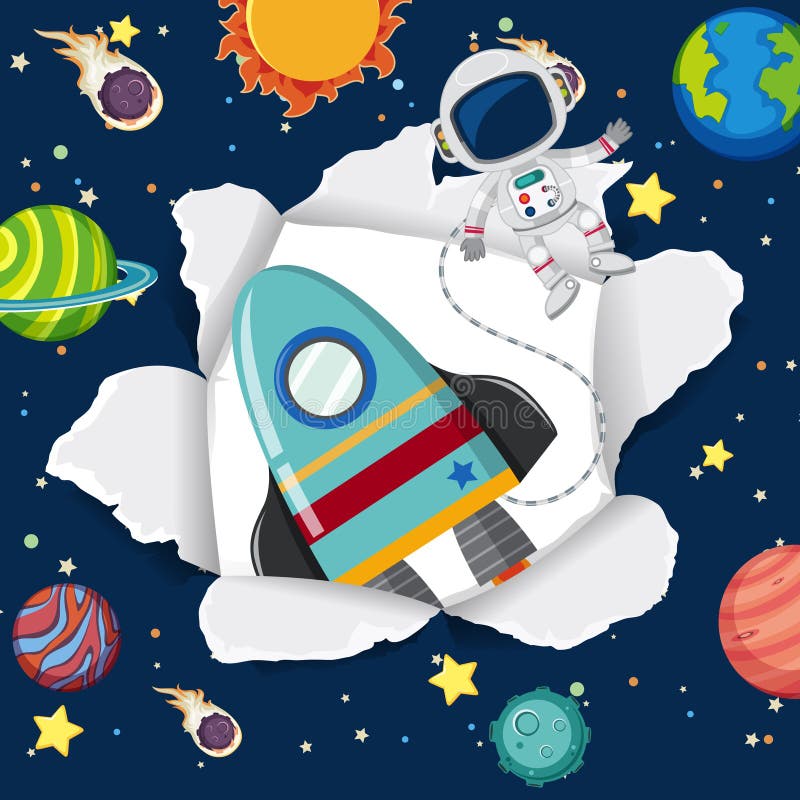 Space Theme Background with Spaceship Flying in the Space Stock Vector ...