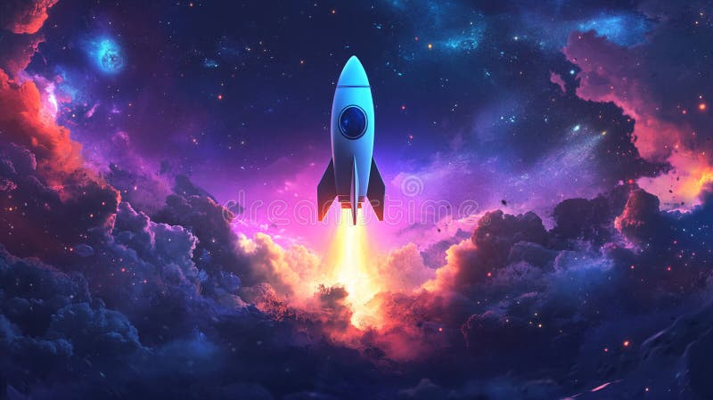 Space-Themed Digital Startup Launch with Rocket Ship Icon and Creative ...