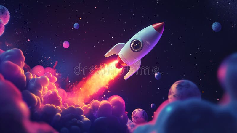 Space-Themed Digital Startup Launch with Rocket Ship Icon and Creative ...