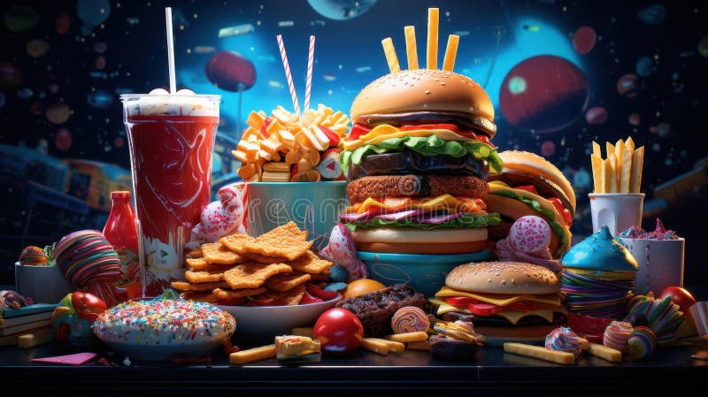 Space-Themed Food and Drink Still Life Stock Illustration ...