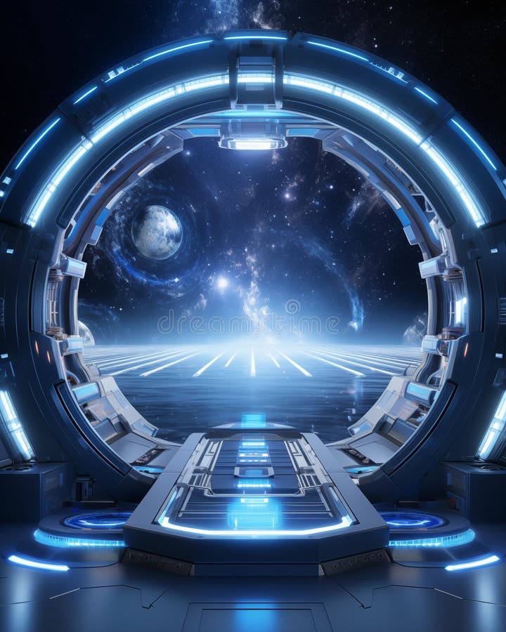 Space Themed Hallway, Laboratory. Stock Illustration - Illustration of ...