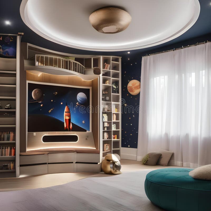 A Space-themed Playroom with a Rocket Ship Reading Nook and Interactive ...