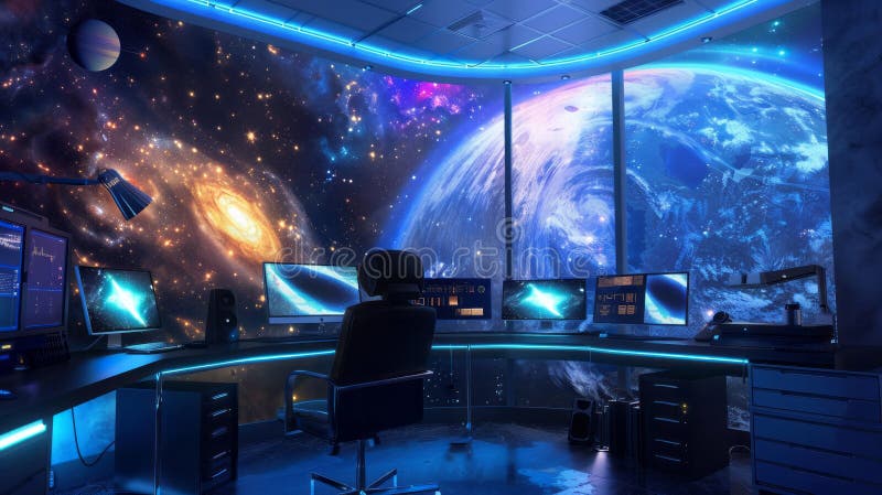 Space-Themed Virtual Office Stock Illustration - Illustration of themed ...