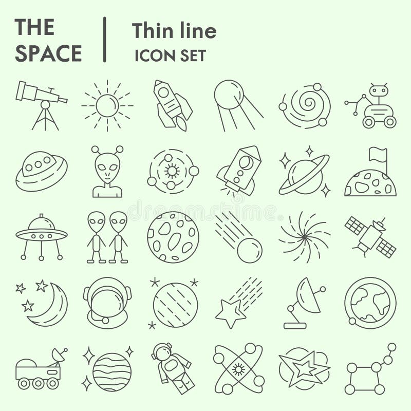 Space Thin Line Icon Set, Universe Symbols Set Collection or Vector ...