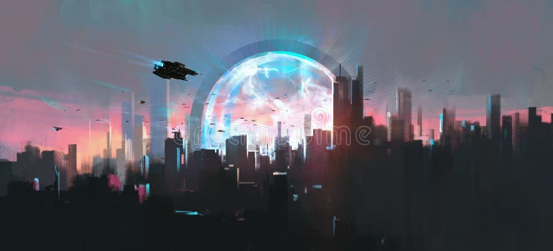 Space-time Shuttle Device in the City, 3D Illustration Stock ...