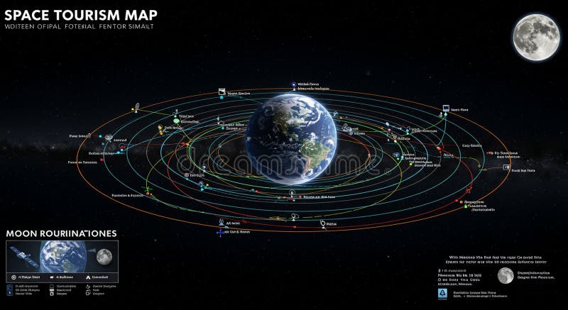 Space Tourism Map Illustrating a Fictional Solar System Around Earth ...