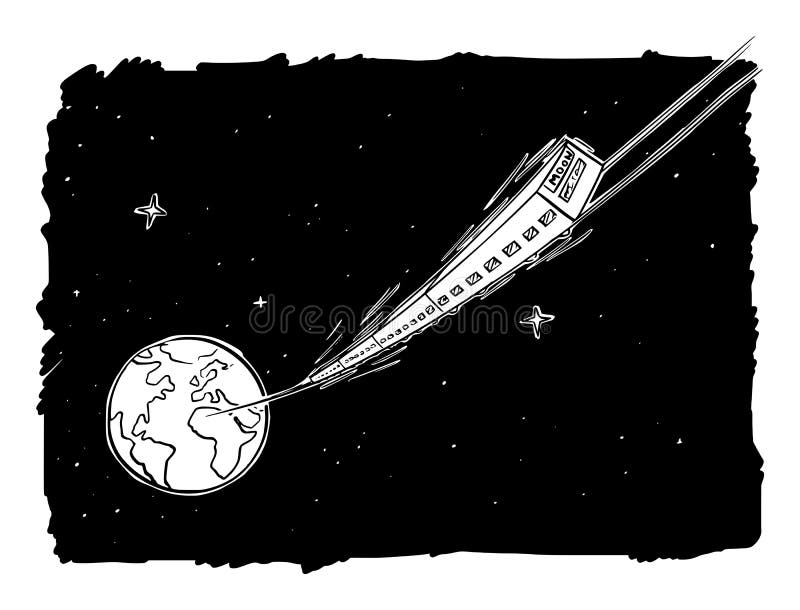 Space Train from Earth To Moon , Vector Cartoon Illustration Stock ...