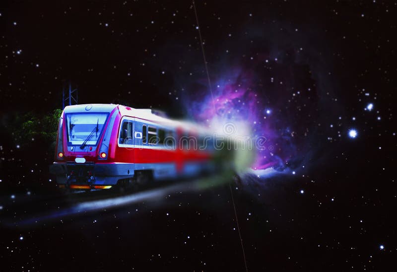 Space Train, Satellite and Orion Nebula. Stock Image - Image of travel ...