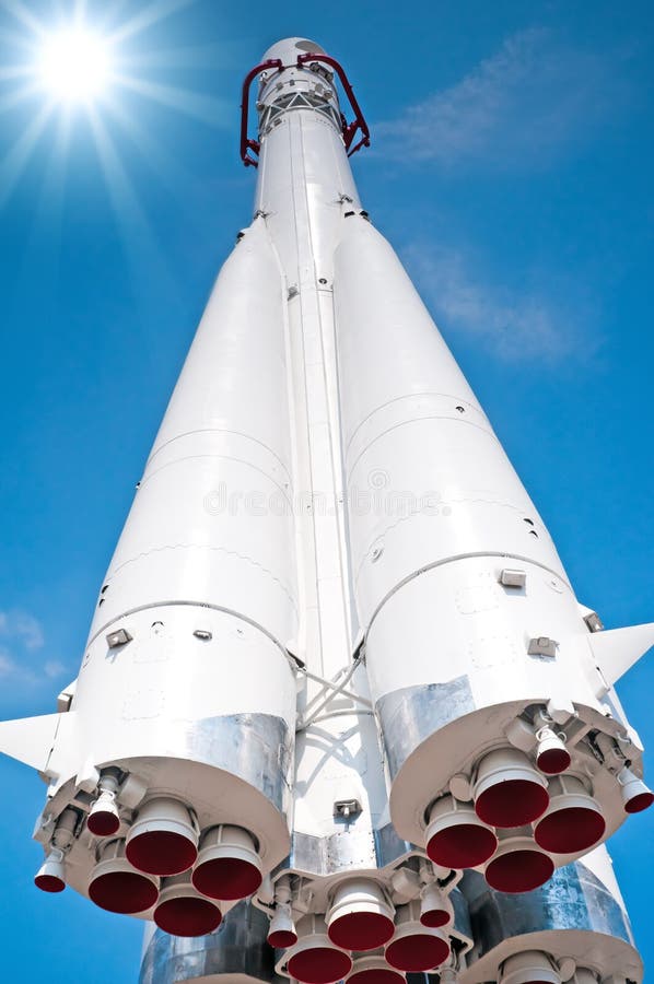 Rocket against blue sky editorial stock photo. Image of model - 206303