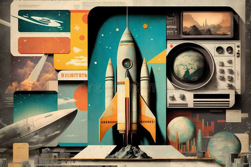 Space Travel Collage with Space Rocket, Astronaut and Planets. Elements ...