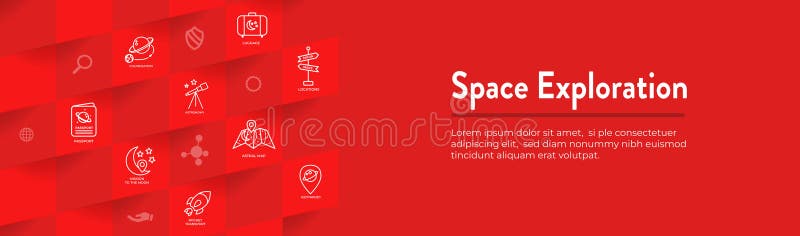 Space Travel or TourismÂ Web Header Banner with Spaceship, Telescope ...