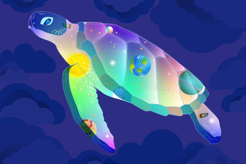 Space Turtle on a Dark Background Stock Illustration - Illustration of ...