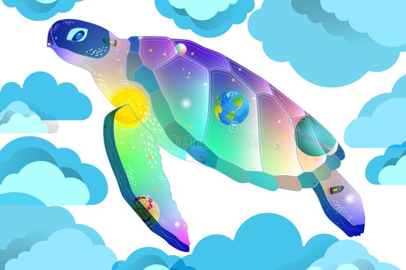 Space Turtle on a White Background with Clouds Stock Illustration ...