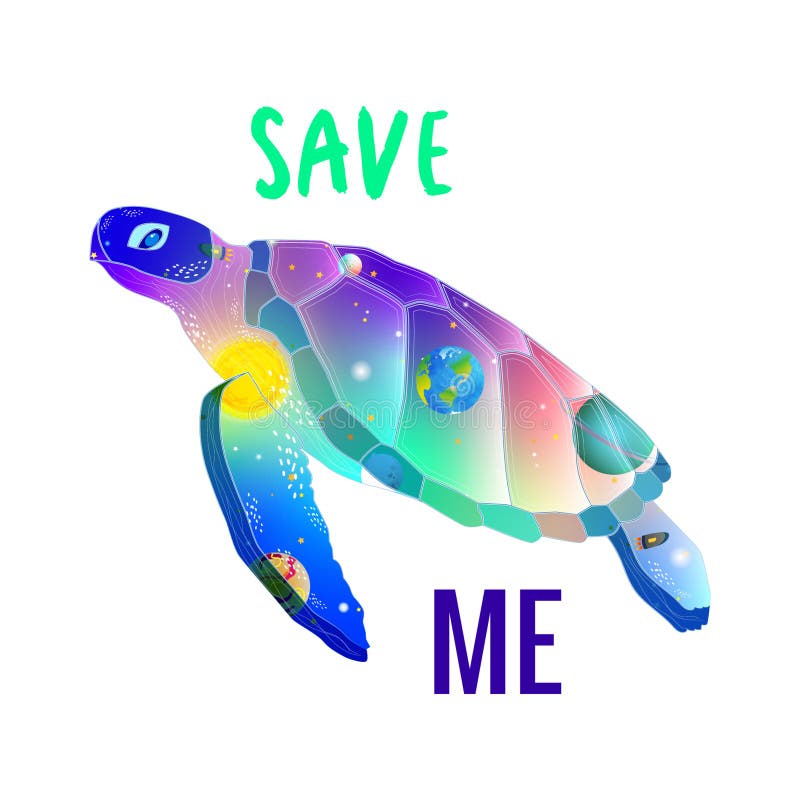Space Turtle on a White Background with Text Stock Illustration ...