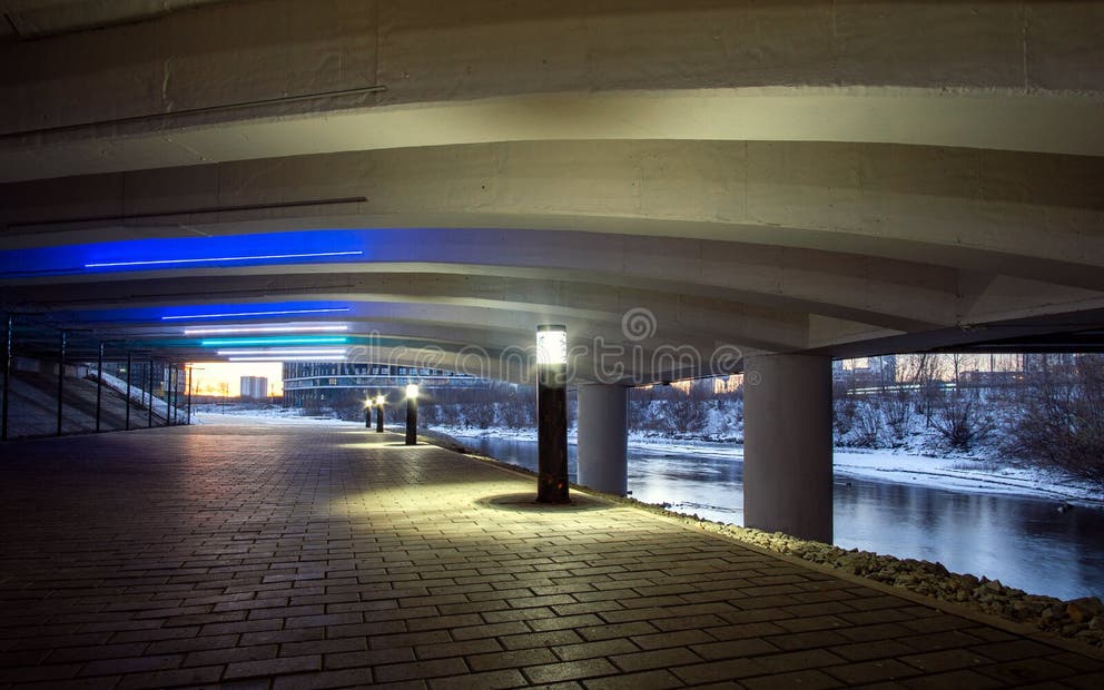Space Under the Bridge with Artificial Lighting Stock Photo - Image of ...