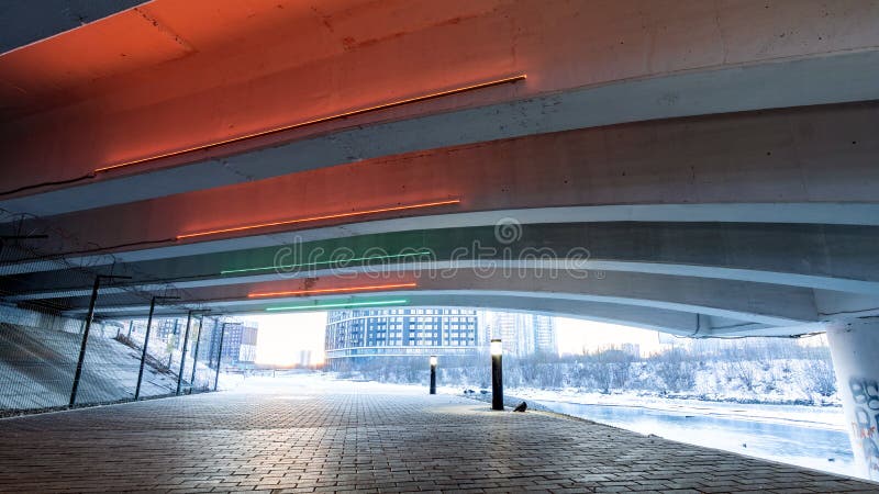 Space Under the Bridge with Artificial Lighting Stock Photo - Image of ...