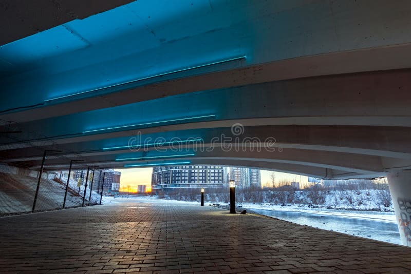 Space Under the Bridge with Artificial Lighting Stock Photo - Image of ...