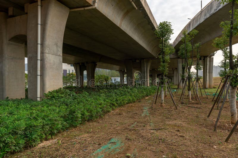 Space Under the Overpass in the City Stock Photo - Image of column ...