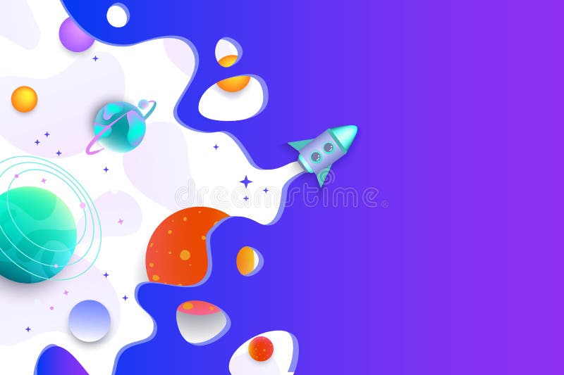 Space Galaxy Elements in Website Header or Banner Flat Cartoon Vector ...