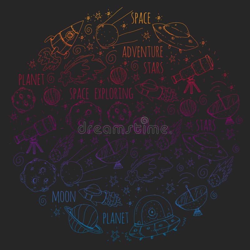 Space Vector Illustration. Science, Technology Pattern. Rocket and ...