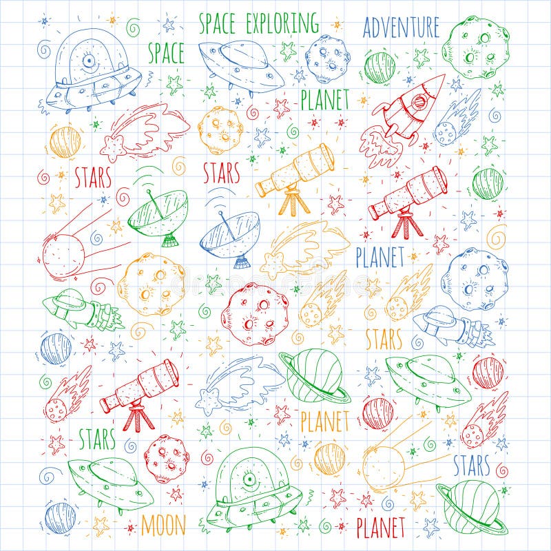 Space Vector Illustration. Science, Technology Pattern. Rocket and ...