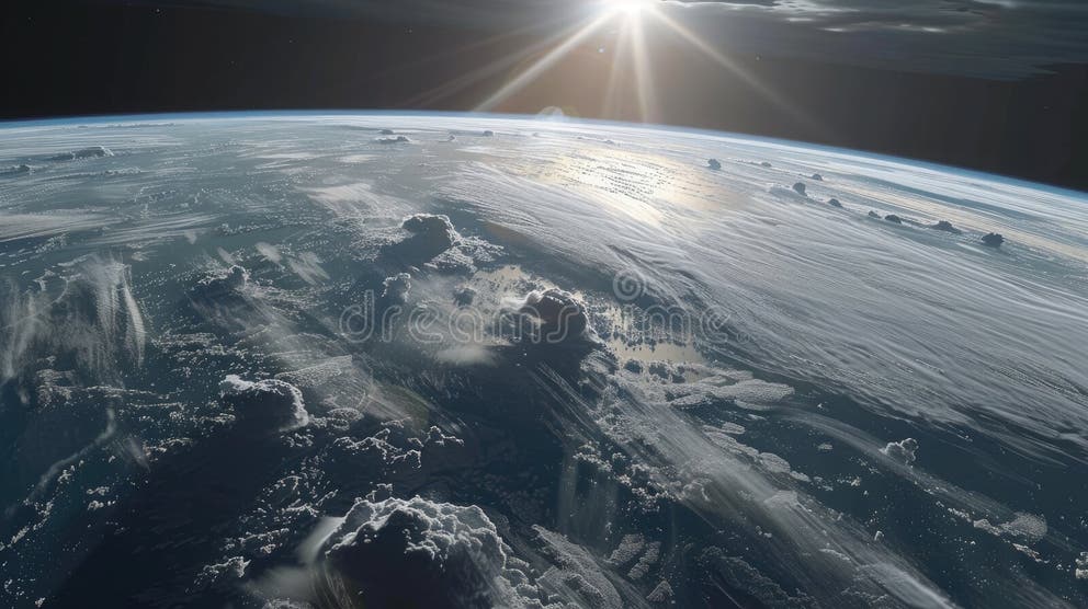 Space View of Earth with Dynamic Weather Patterns, Sunlit Atmosphere ...