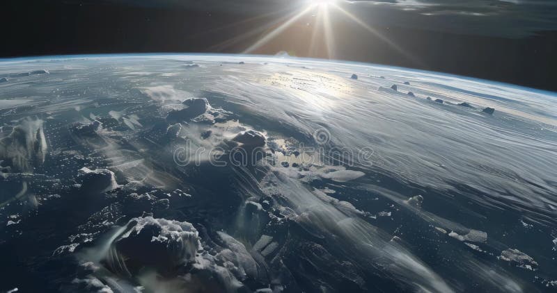 Space View of Earth with Dynamic Weather Patterns, Sunlit Atmosphere ...