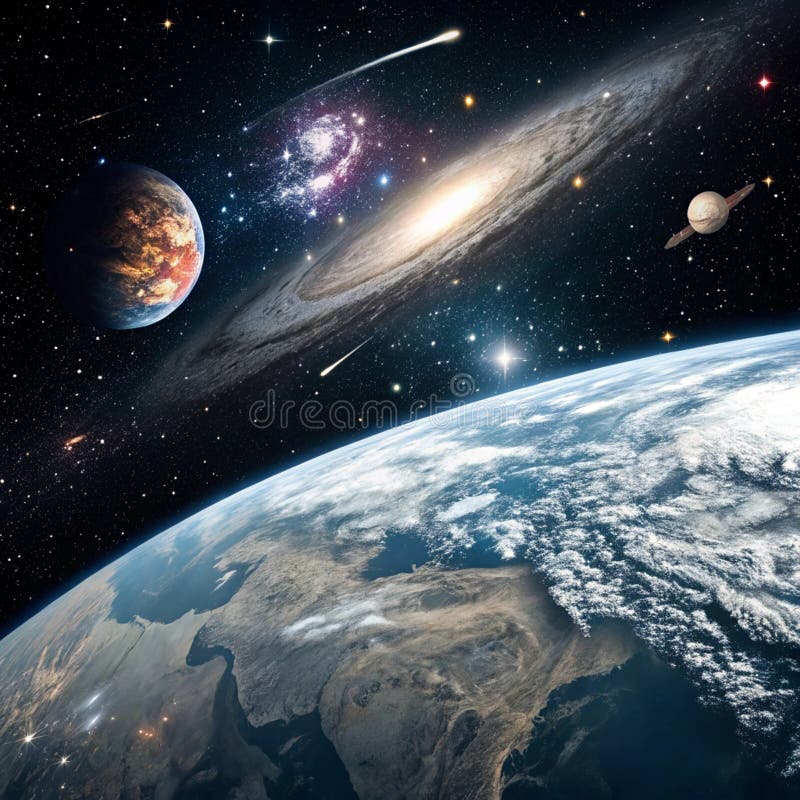 Space View of Earth Galaxies and Stars Stock Illustration ...