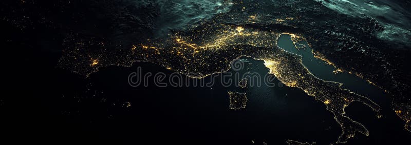 A Space View at Night of Europe, the Mediterranean, and the Middle East ...
