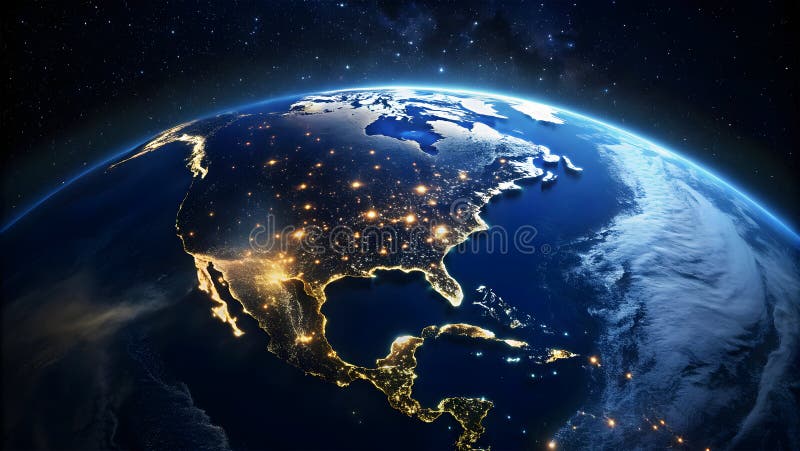 Space View of North America at Night Stock Illustration - Illustration ...