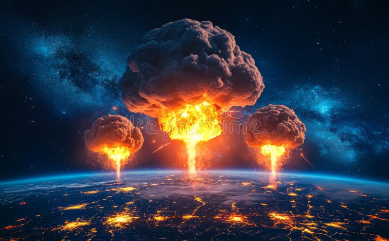 Space View of Nuclear Bomb from Space. World War, End of Civilization ...