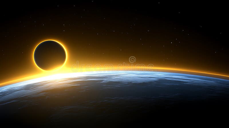 A Space View of a Solar Eclipse Above the Planet Earth Stock Illustration - Illustration of ...