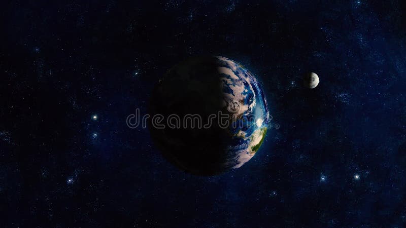 Planet Earth and the Moon. Space View with Sun Shining. Moon and Earth ...