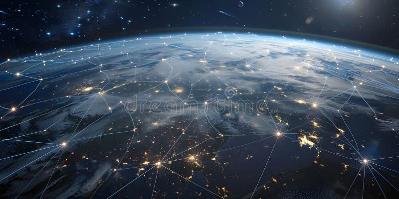 Space View of Telecommunication Network Background, Futuristic ...