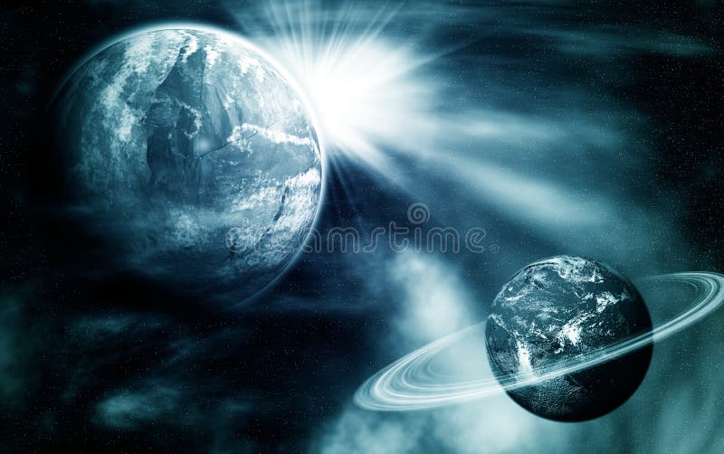 Space View with Two Planets Stock Illustration - Illustration of ...